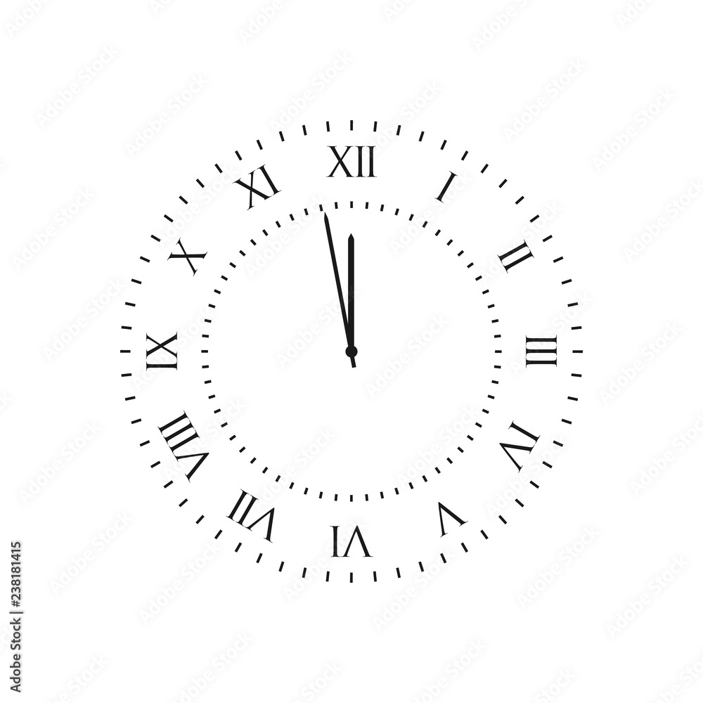 Clock face. Round retro clock with Roman numbers. Isolated clock face ...