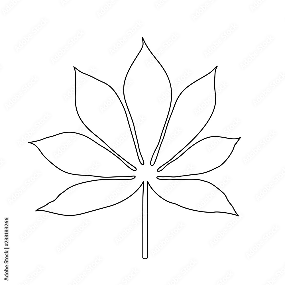 Line Art Style Cassava Leaf Silhouette, Vector Line Drawing Stock ...