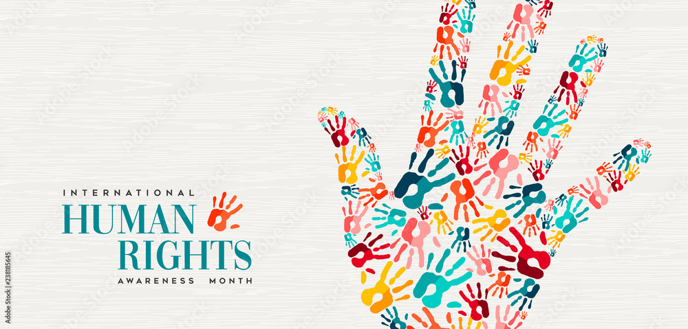 Human Rights card of colorful people hand prints Stock Vector | Adobe Stock