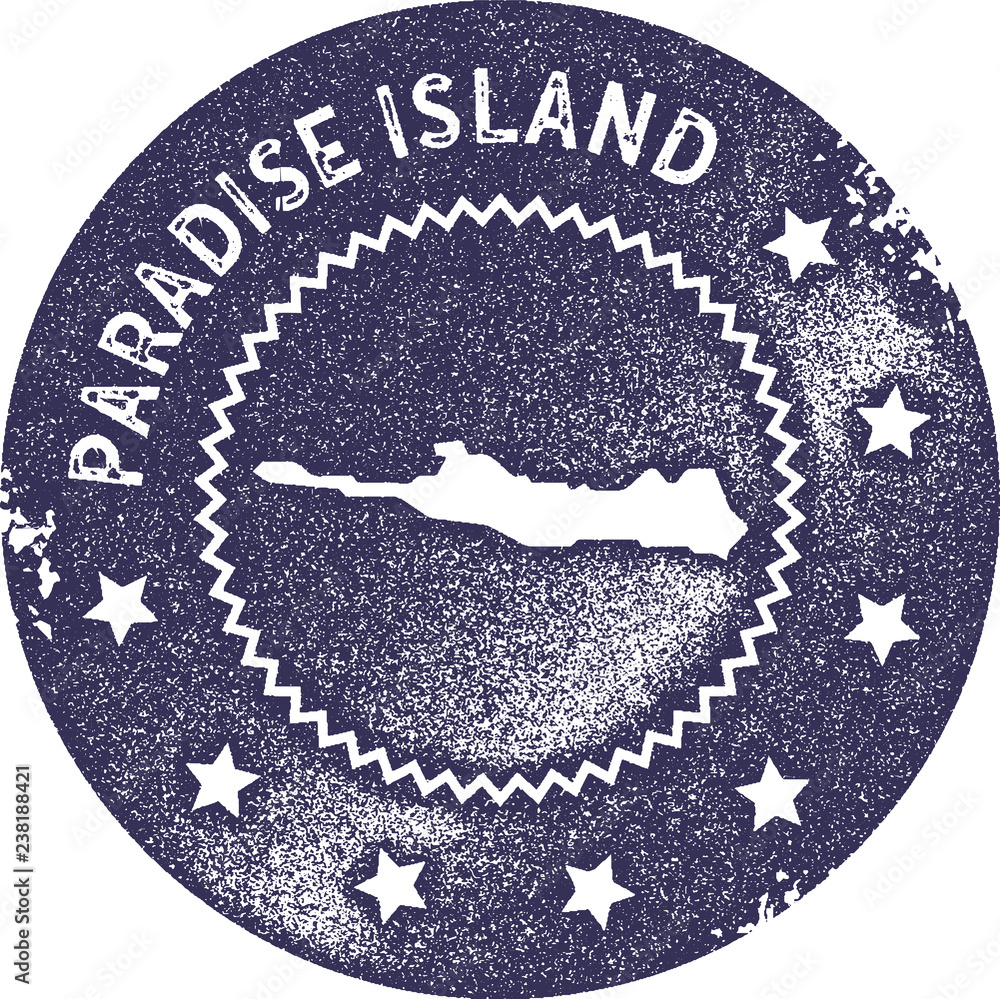 Paradise Island map vintage stamp. Retro style handmade label, badge or ...