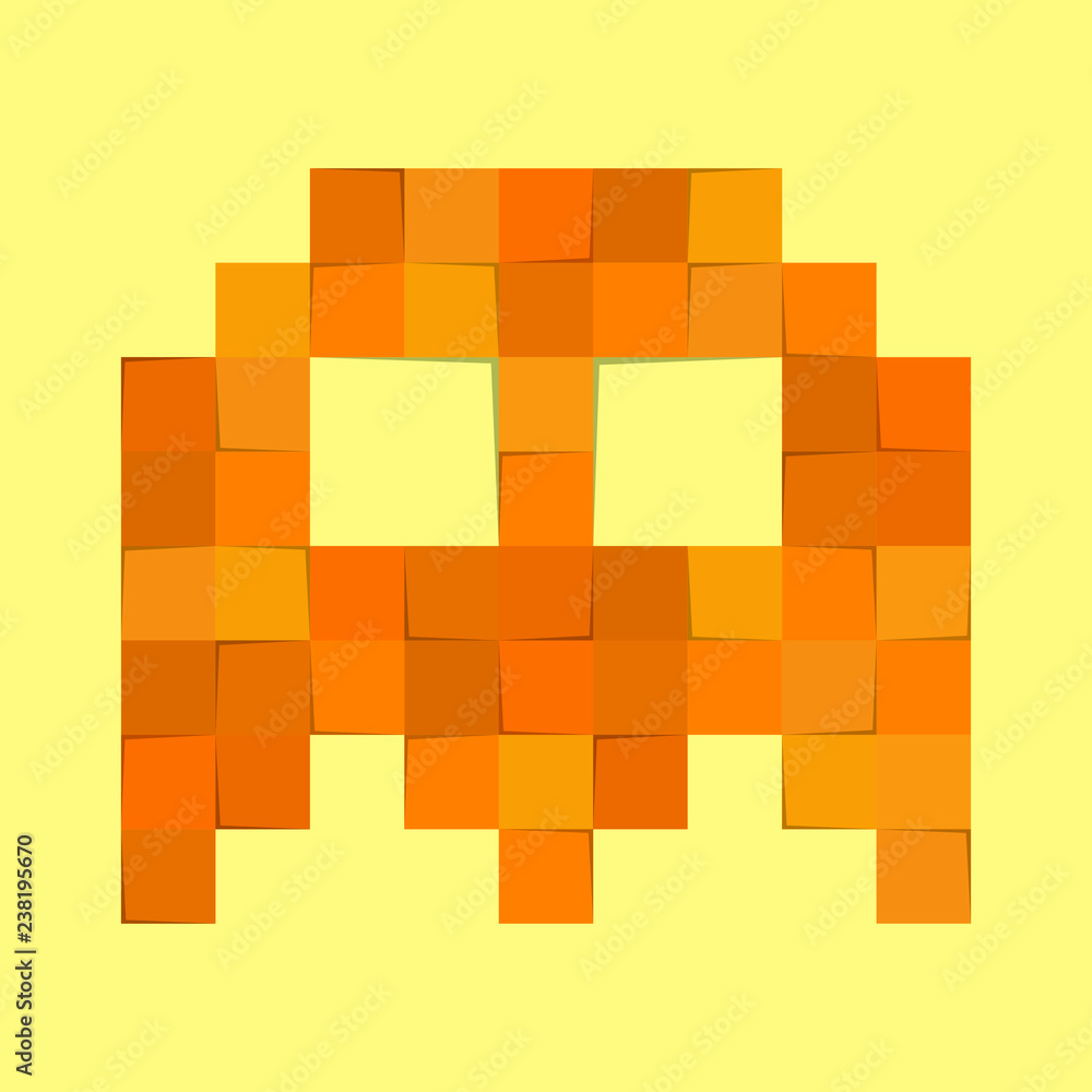 cute pacman monster in pixel format arcade style with warm colors and ...