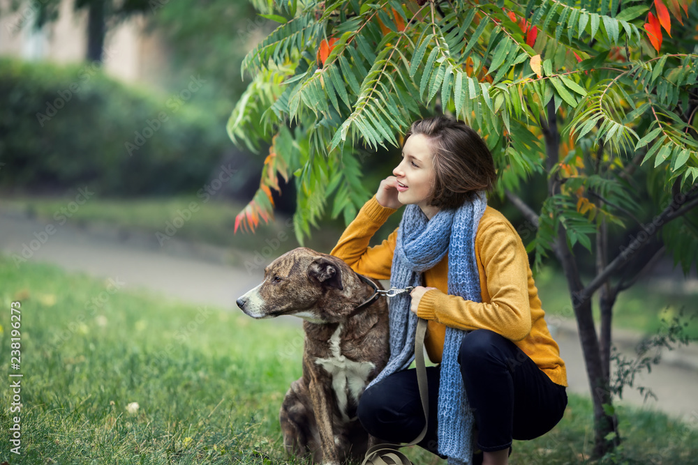 Friendship between a girl and a dog Stock Photo | Adobe Stock