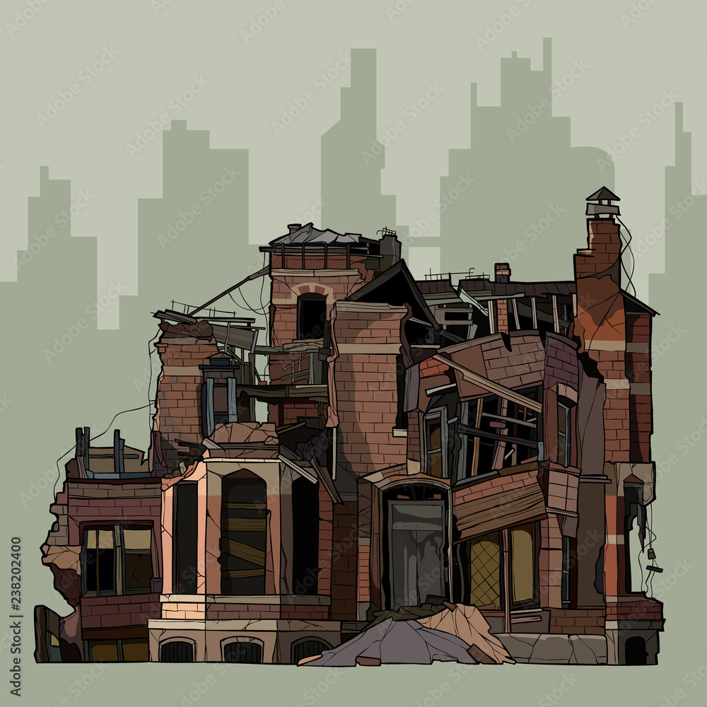 Photo & Art Print painted ruins of a two story brick mansion, westamult