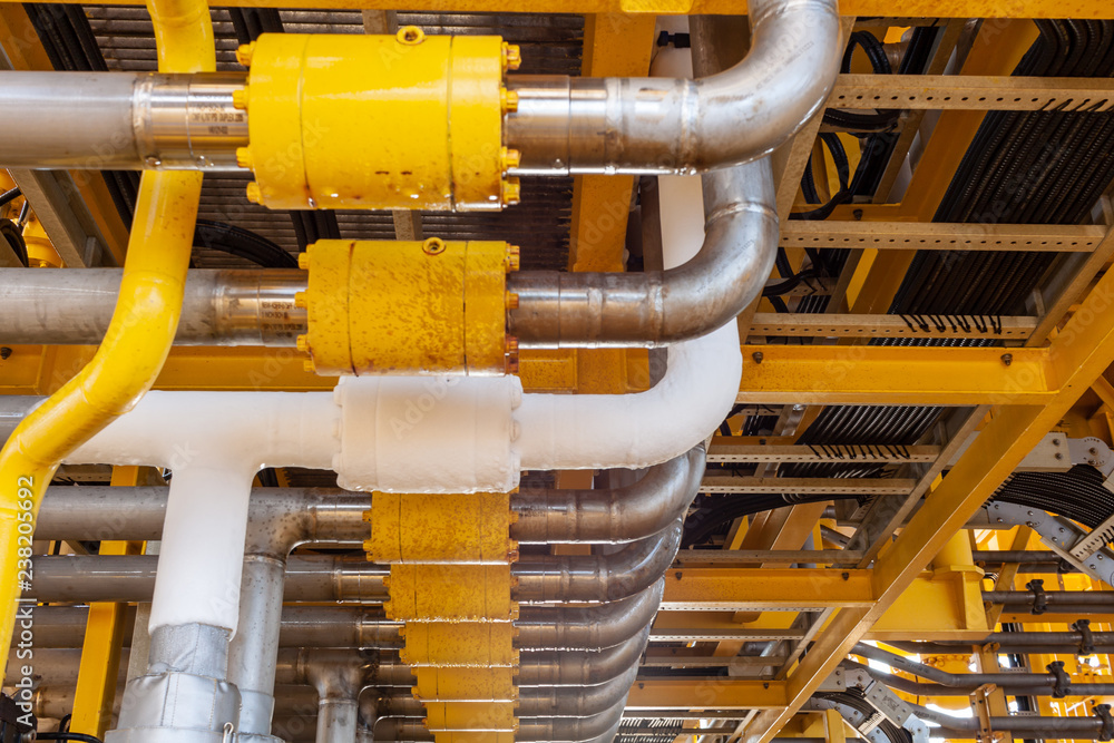 Ice frost at pipe in offshore oil and Gas central processing platform ...