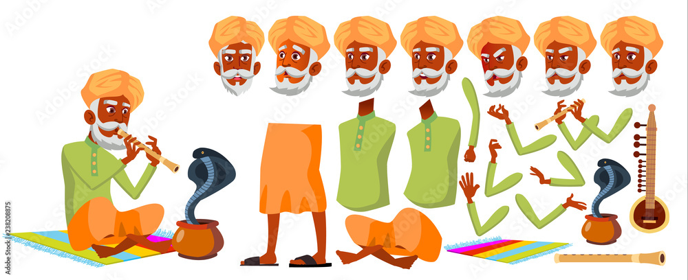 Indian Old Man Vector. Senior Person Portrait. Elderly People. Aged ...