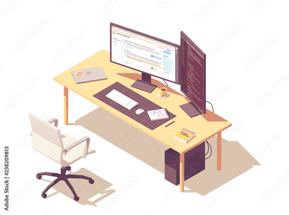 Vector isometric programmer workplace Stock Vector | Adobe Stock