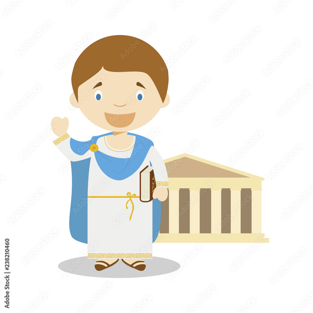 Classic greek cartoon character with Parthenon. Vector Illustration ...
