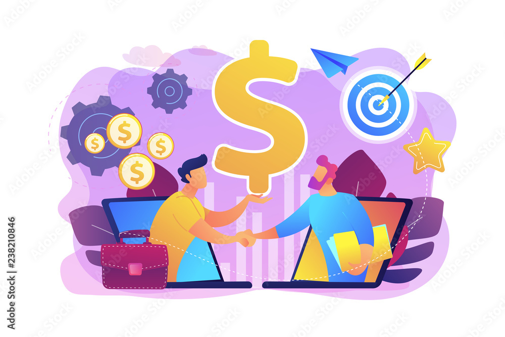 B2B sales person selling products and services to buyer in laptop ...