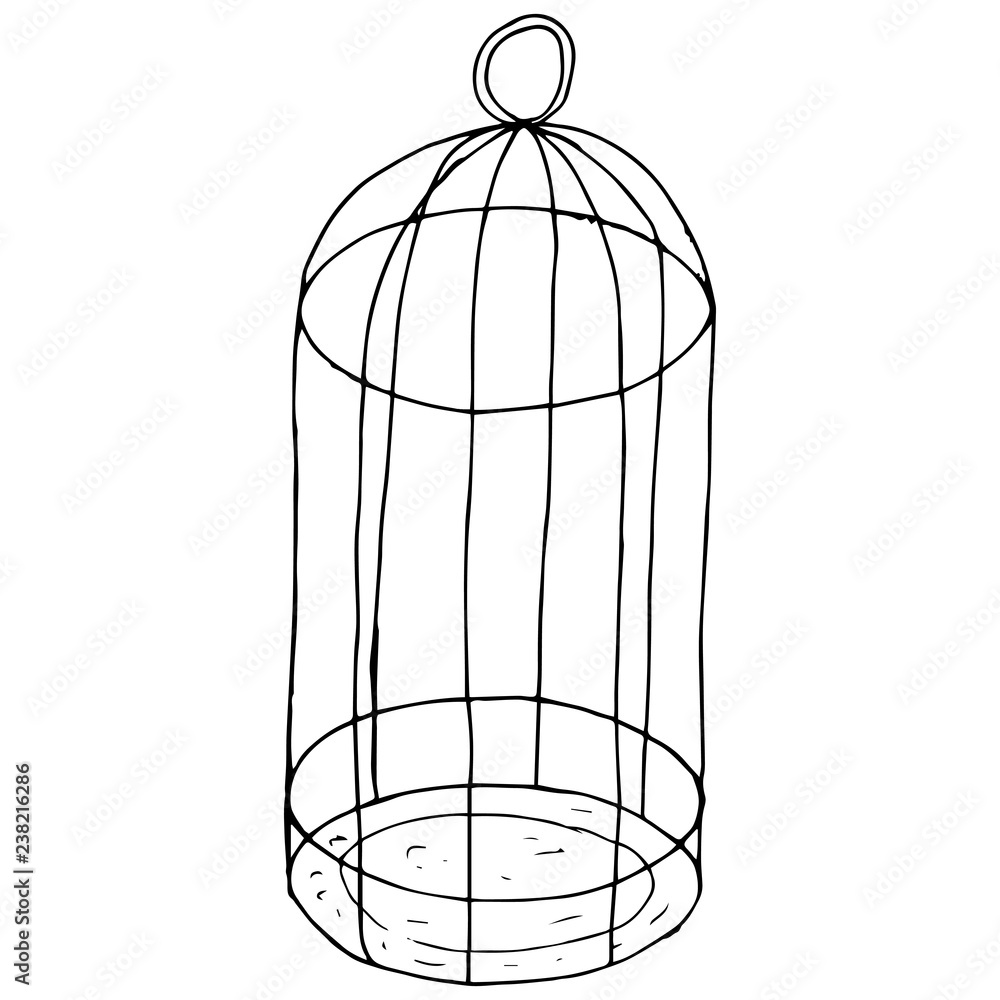 Cage icon. Vector illustration of an empty bird cage. Hand drawn cage ...