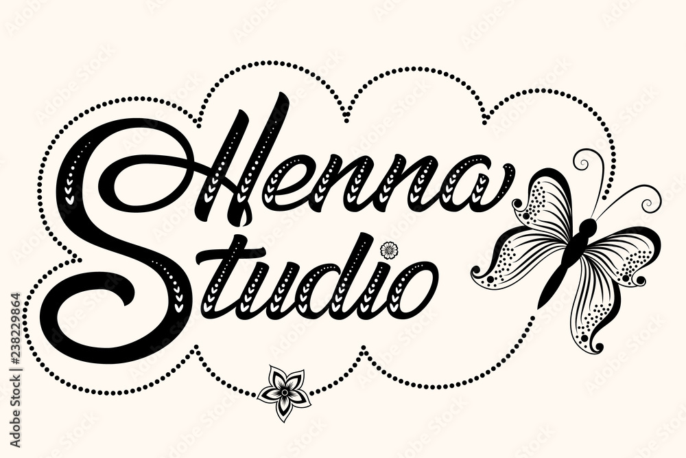 Hand drawn decorated lettering Henna Studio. Vector Ink illustration ...