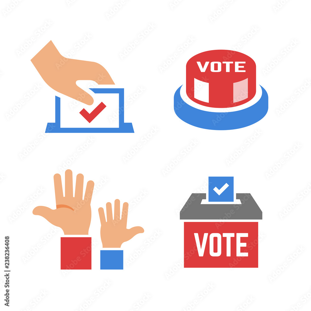 Vector vote color icon with voter hand, ballot box, click button ...