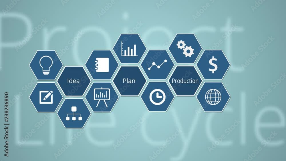 hexagon grid with icon and keywords about project management and life ...