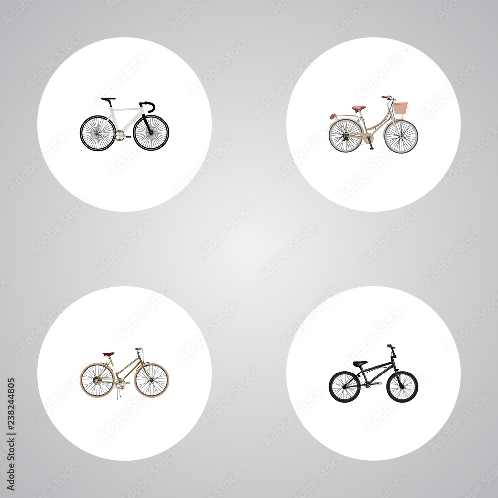 Set of bicycle realistic symbols with vintage, woman cycle, track cycle ...