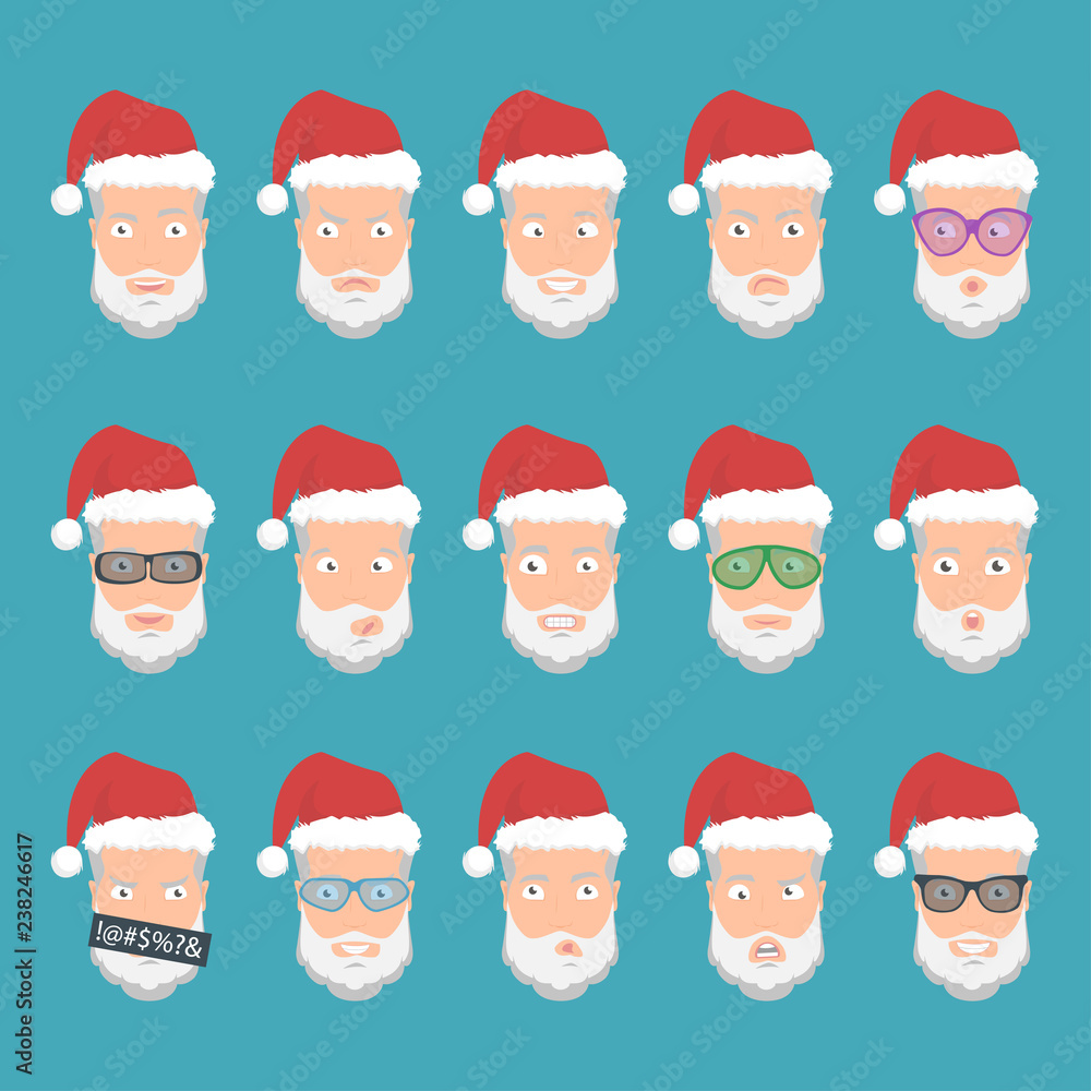 Set of santa claus icons with different expressions of emotions. Santa ...