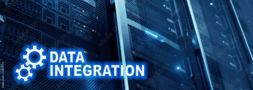 Data integration information technology concept on server room ...