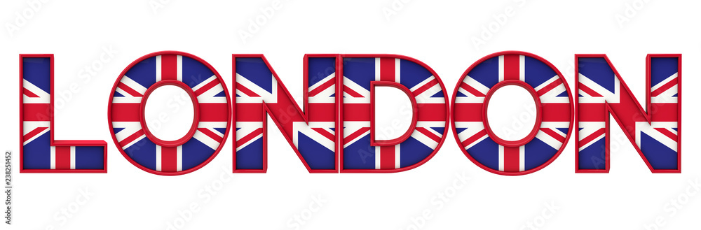 London city word made from union jack flag lettering. 3D Rendering ...