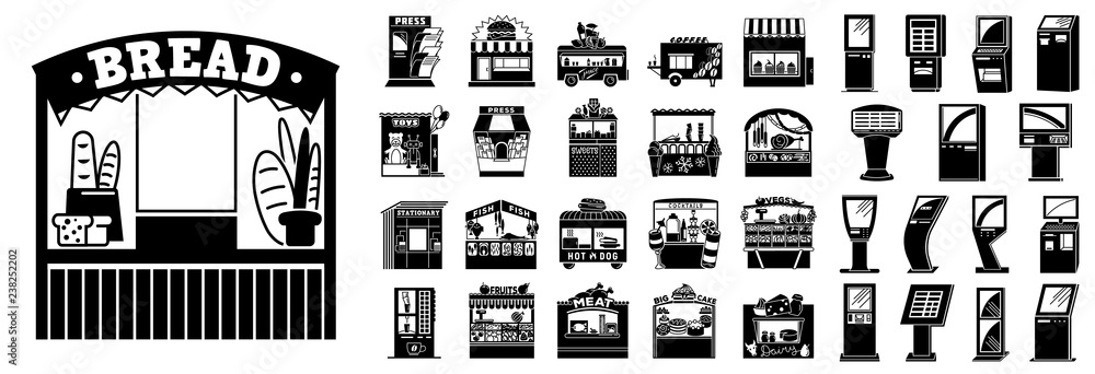 Kiosk icon set. Simple set of kiosk vector icons for web design on ...