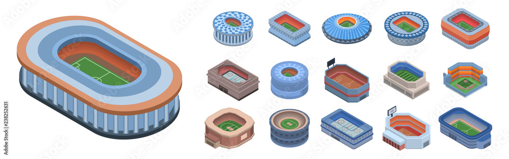 Arena icon set. Isometric set of arena vector icons for web design ...