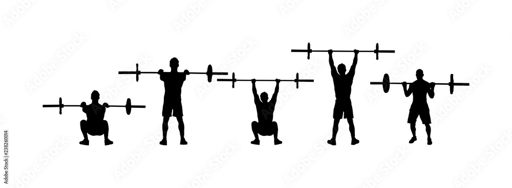 Weightlifter in gym vector silhouette illustration isolated on white ...