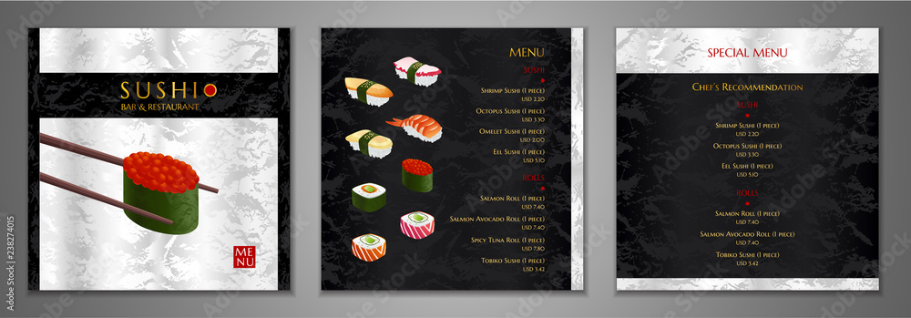 Sushi bar Menu design. Japanese restaurant Menu template with salmon ...