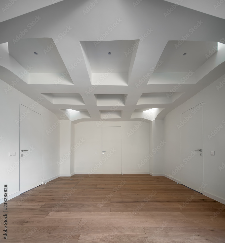 Stylish interior in modern style with design white false ceiling Stock ...
