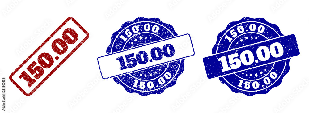Vetor de 150.00 grunge stamp seals in red and blue colors. Vector 150. ...