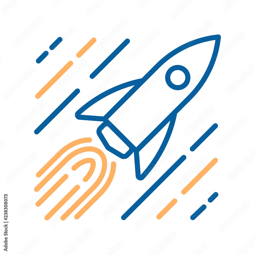 Vecteur Stock Trendy thin line icon of a rocket in space flying at ...