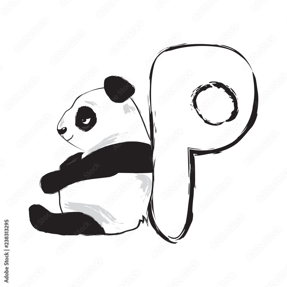 Panda bear cute animal english alphabet letter P with cartoon baby ...