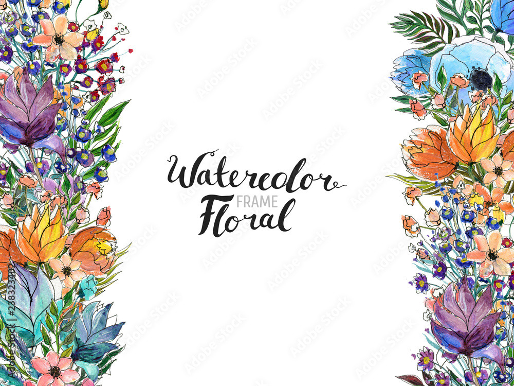 Watercolor Flower Border Stock Illustration | Adobe Stock