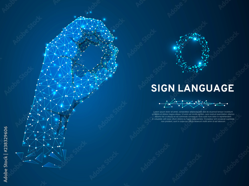 Sign language O letter, Ok finger signal agreement. 3d low poly model ...