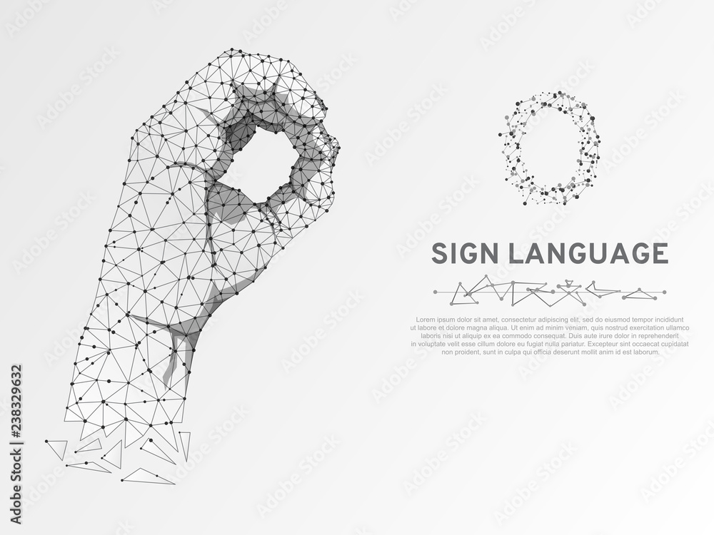 Origami Sign language O letter, Ok finger signal agreement. 3d low poly ...