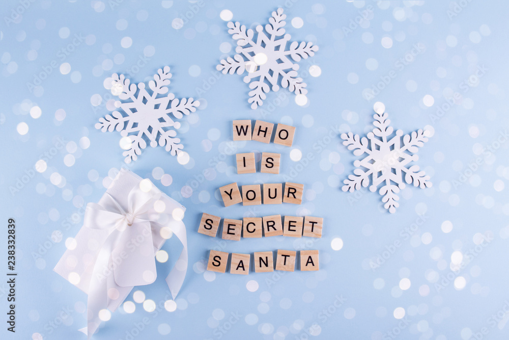 Secret Santa Christmas Game Gift Exchange Wrapped White Gift Box With Secret Santa Christmas Game Gift Exchange Wrapped White Gift Box With