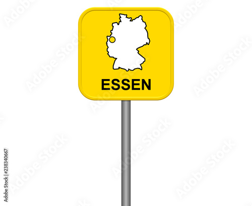 Gelbes Essen Straßenschild oder Ortsschild mit Karte – Stock ...