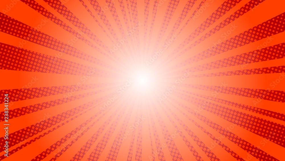 Comic Red Sun Rays Background Pop Art Retro Vector Illustration Kitsch