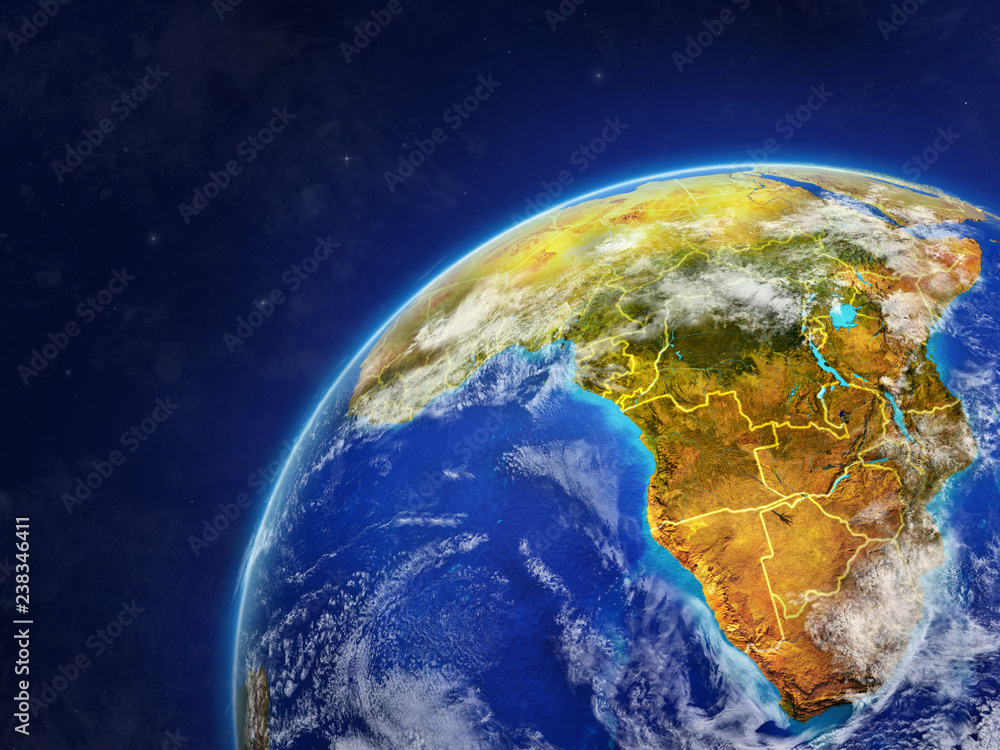 Africa on model of planet Earth with country borders and very detailed ...