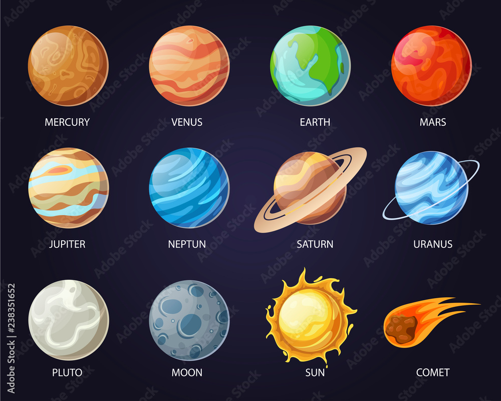 Solar System Planets With Names Astrology Set Stock Vector Adobe Stock Solar System Planets With Names Astrology Set Stock Vector Adobe Stock