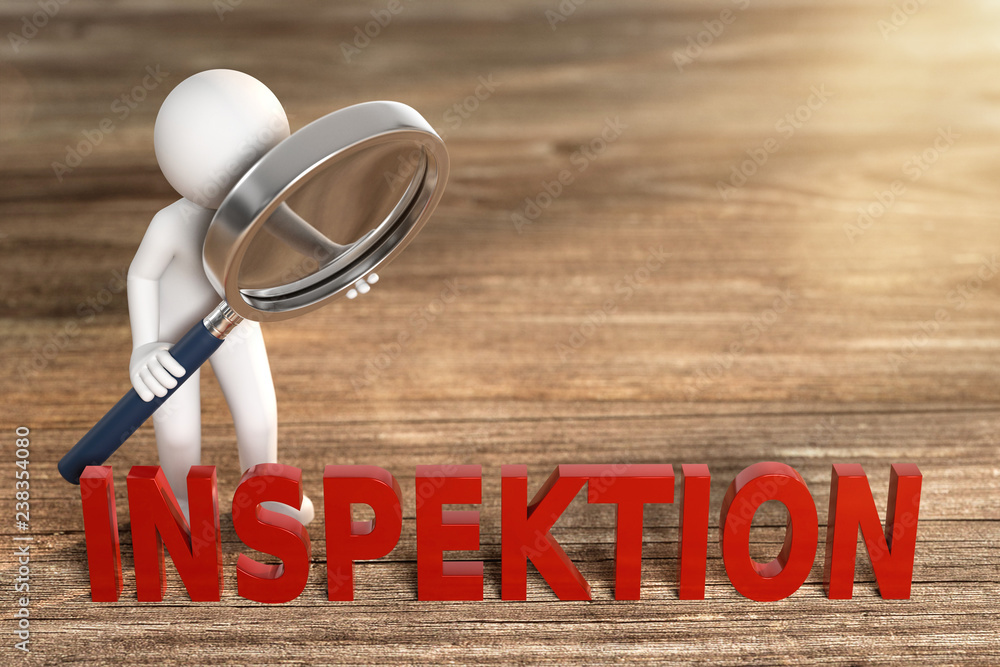 3D Illustration weißes Männchen mit Lupe Inspektion Stock-Illustration ...