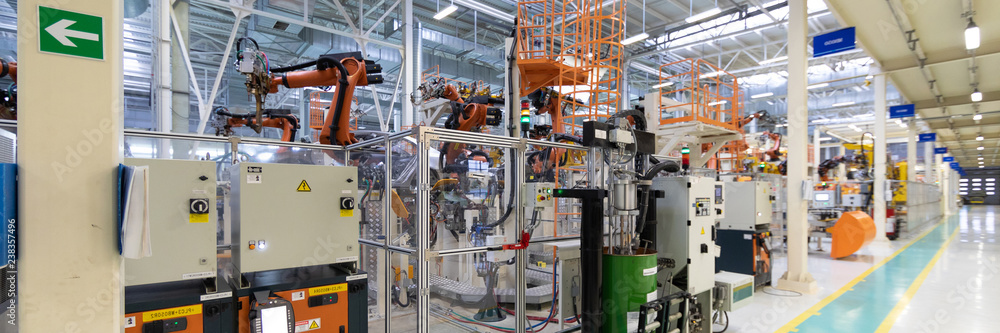 Automated Assembly process of cars by robots. Automotive production ...