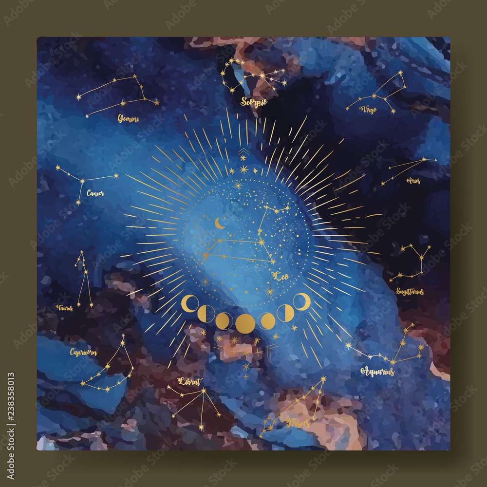 texture of liquid marble and yellow gold. constellations of animals and ...