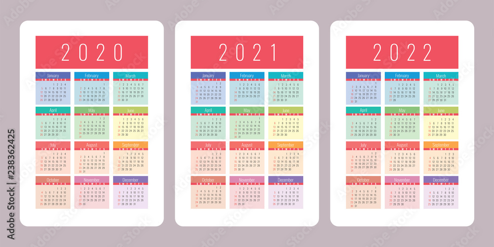 Calendar 2020, 2021, 2022 years. Vertical vector calender design ...
