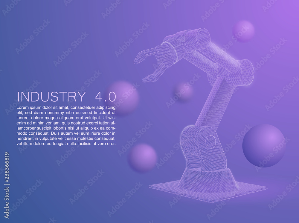 Wireframe stylized automated robot arm. Smart automated robotic arms ...