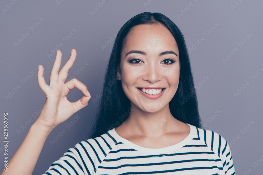 Close up portrait of charming attractive she her girl gladly holding ...