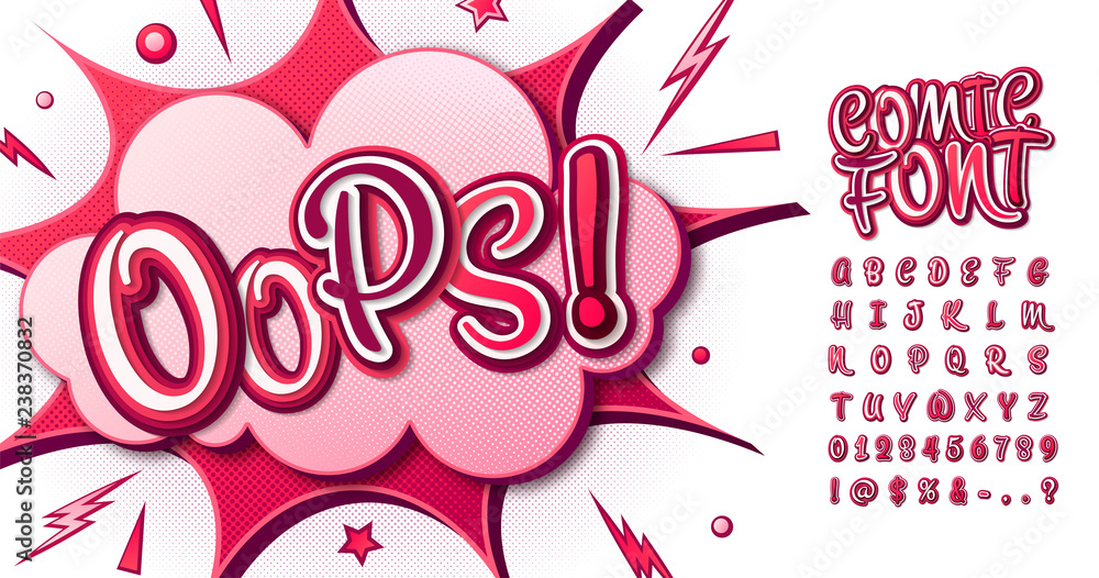 Colorful comic font, children's alphabet in style of comics, pop art ...