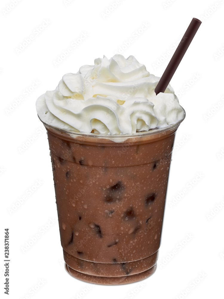 iced coffee with whipped cream and milk in to go, takeaway or take out ...