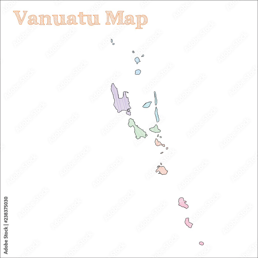 Vanuatu hand-drawn map. Colourful sketchy country outline. Fabulous ...