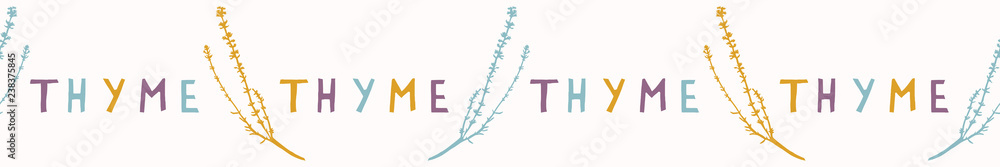 Sacred Thyme Herb Leaf Seamless Vector Border. Hand Drawn Spiritual ...