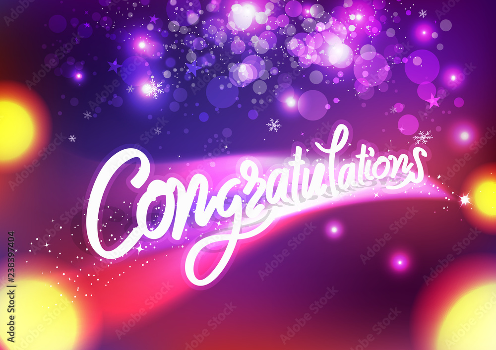 Congratulations calligraphy, magic shooting stars, fantasy with comets ...