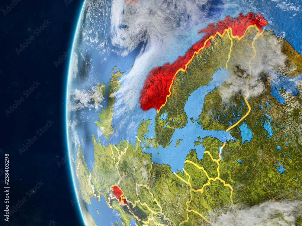EFTA countries from space on model of planet Earth with country borders ...