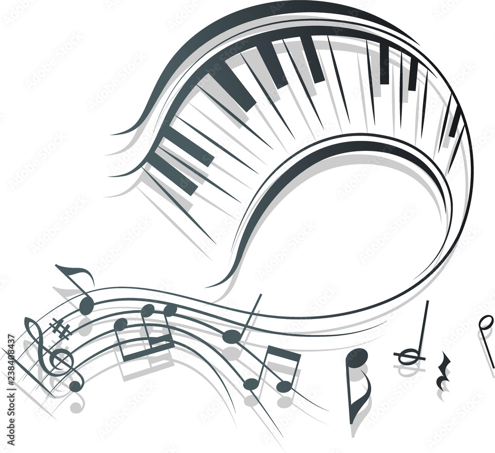Beautiful swirl stave with piano keys in vector format. Wavy musical ...