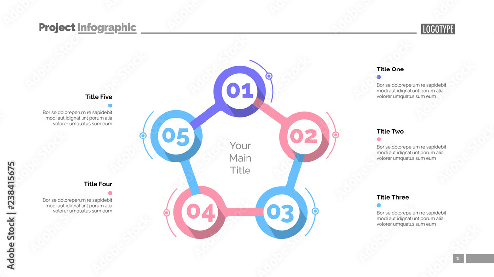 Cycle flowchart with five elements. Step diagram, option chart, layout ...